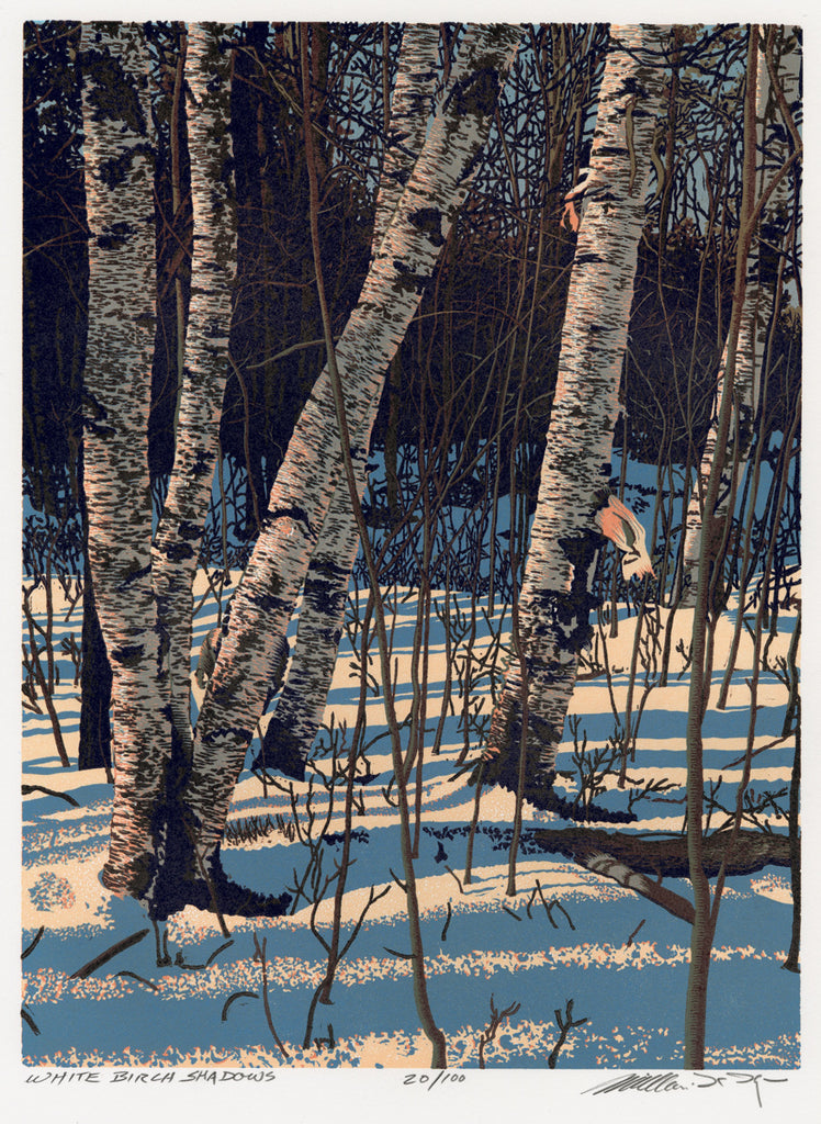 William HAYS - White Birch Shadows - Color linocut — Mesh Art Gallery