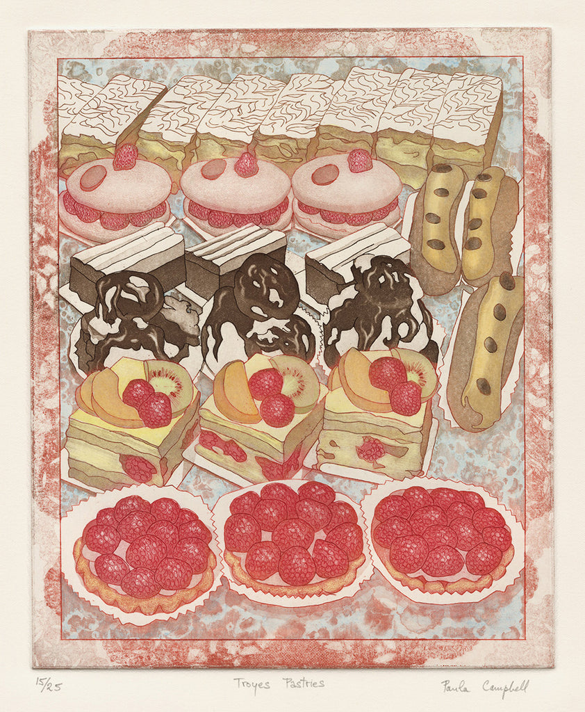 Paula Campbell - Troyes Pastries - color intaglio with hand coloring ...