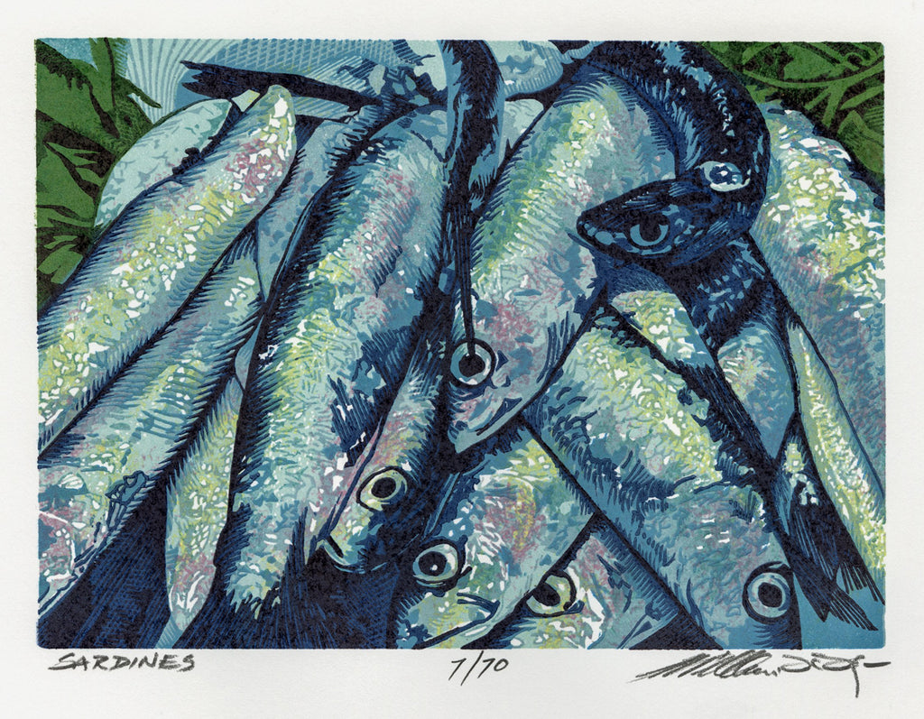 William HAYS - Sardines - Color linocut — Mesh Art Gallery