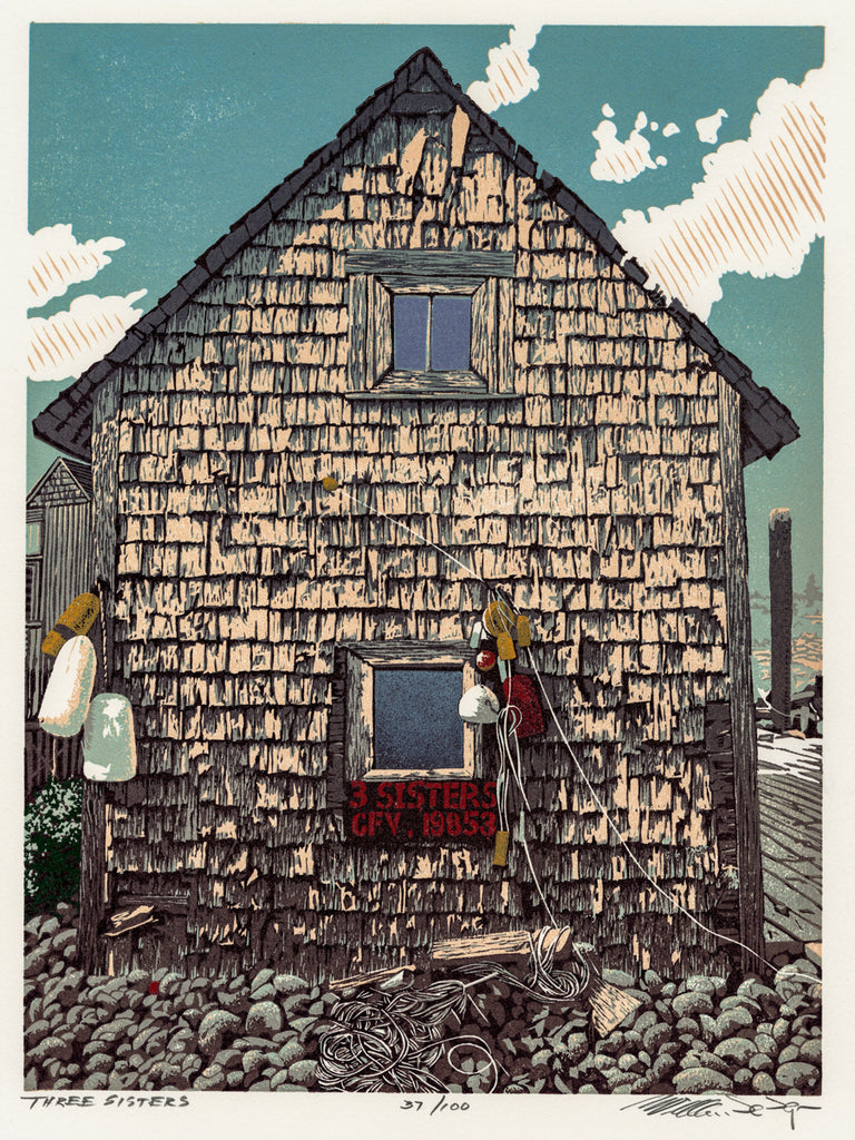 William HAYS - Three Sisters - Color linocut — Mesh Art Gallery