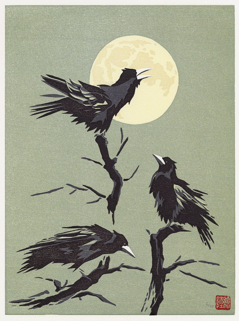 Erik VAN OMMEN - Three Rooks - Drie roeken - Color woodcut — Mesh Art ...