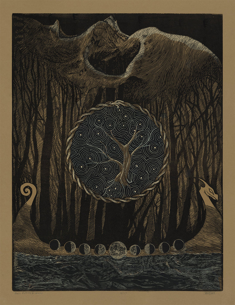 Chad NELSON Nordic Light Song Genesis Linocut screen print BFK Rives ...
