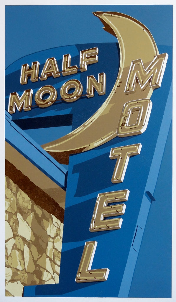 Dave Lefner: Half Moon Motel color linocut reduction mid-century — Mesh ...