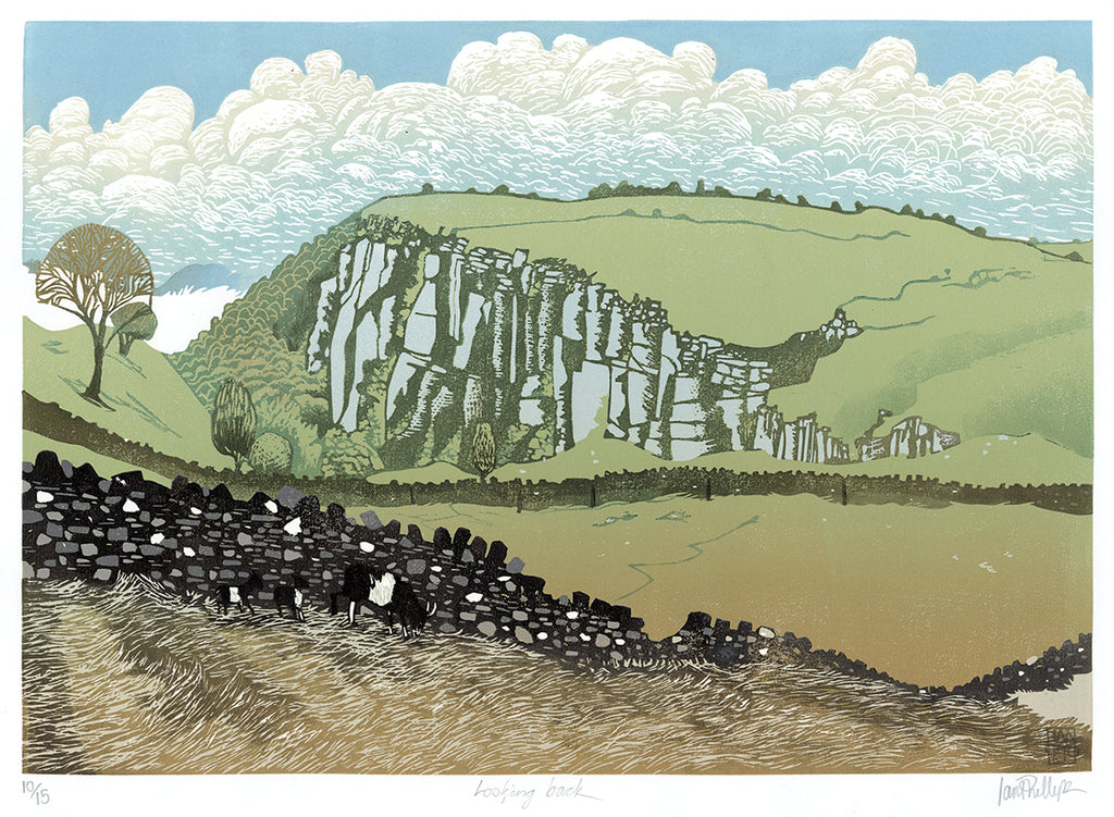 Ian Phillips: Looking back, reduction linocut — Mesh Art Gallery
