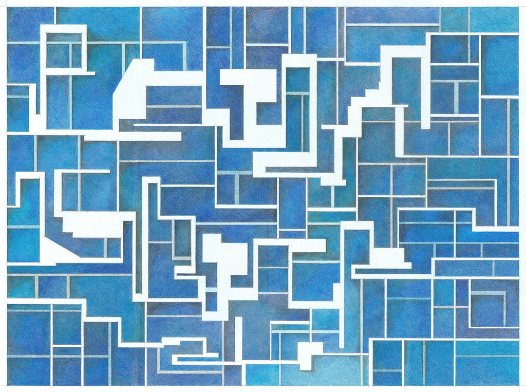 John W. Cline: Untitled 106 - abstract drawing blue dominant by John ...