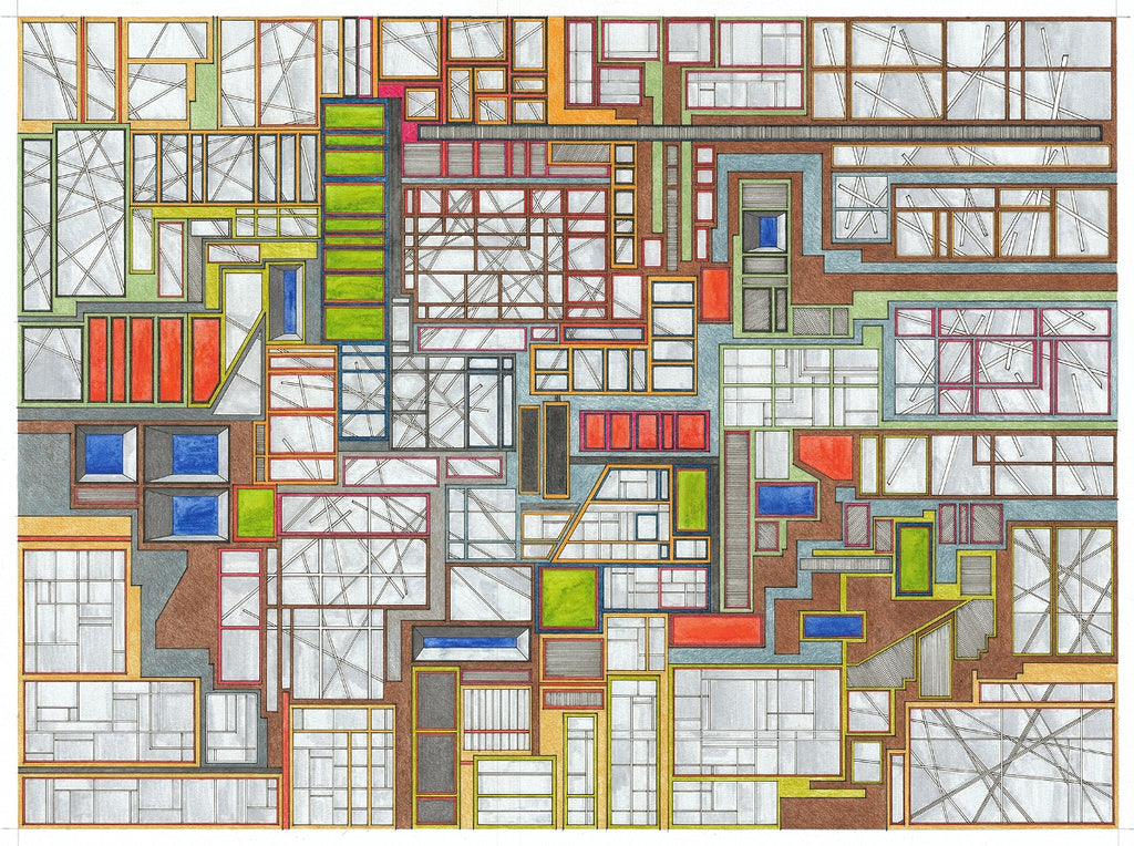 John W Cline Untitled 114. Mixed media drawing, abstract, architecture ...