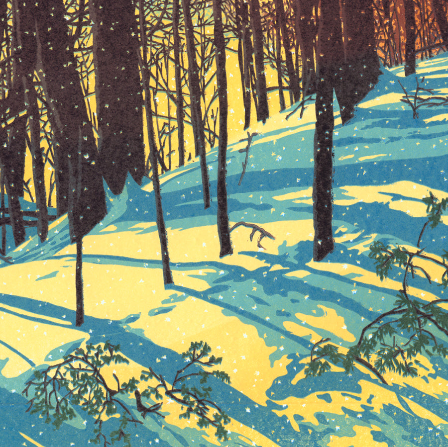 William HAYS - Sunshine Snowfall - color linocut - 2018 — Mesh Art Gallery